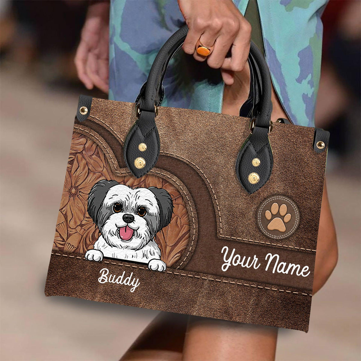 Dog Colorful Personalized Leather Handbag, Personalized Gift for Dog ...