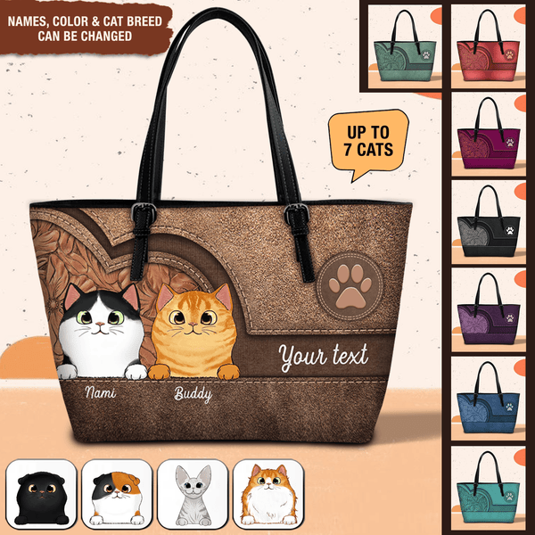 Heart Shape Cat Personaized Leather Tote Bag, Personalized Gift for Cat ...